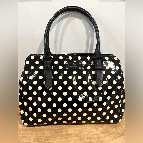 kate spade | Bags | Kate Spade Black Polka Dot Patent Leather Handbag ...